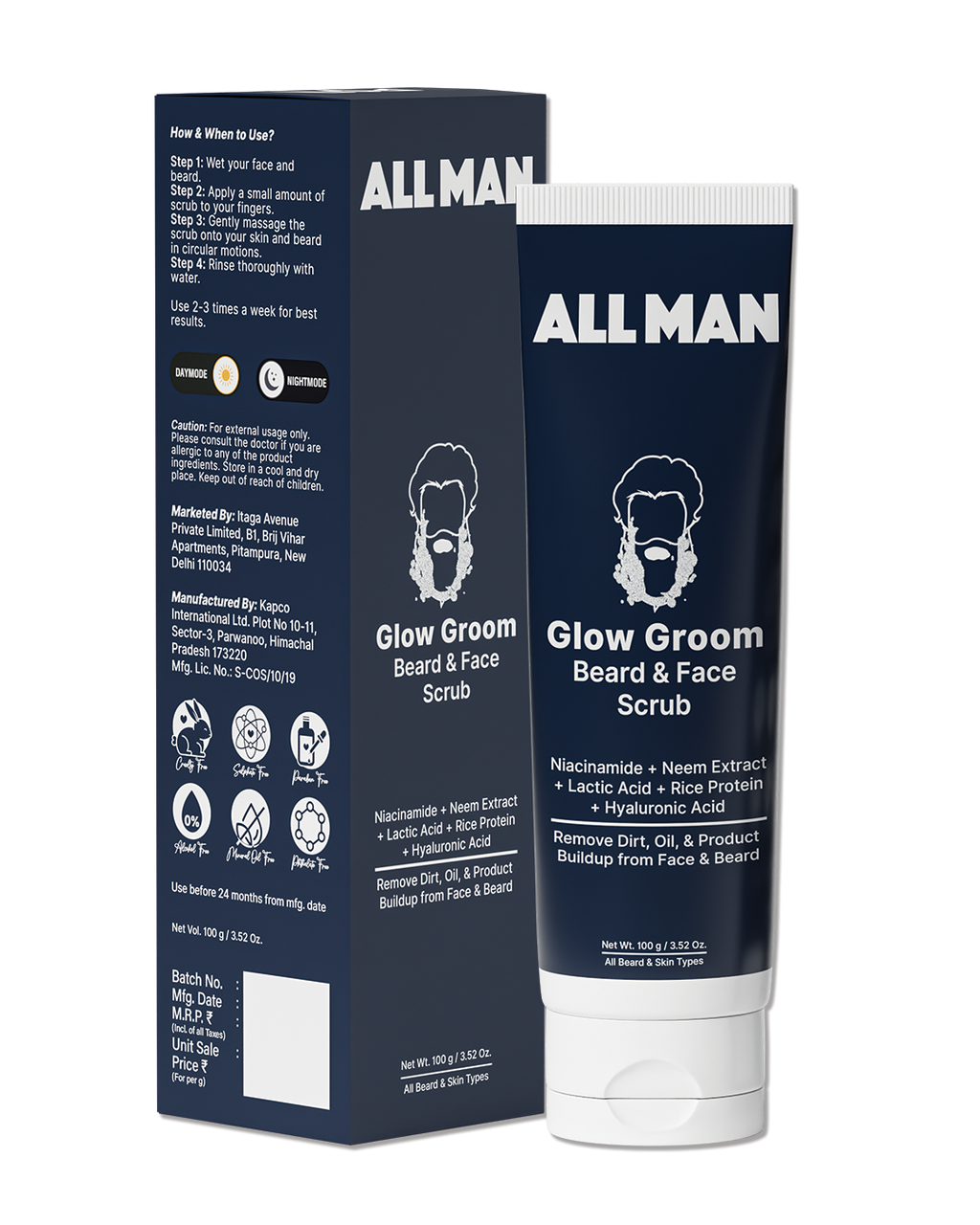 Buy ALL MAN Glow Groom Beard & Face Scrub – Best Beard and Face Scrub ...
