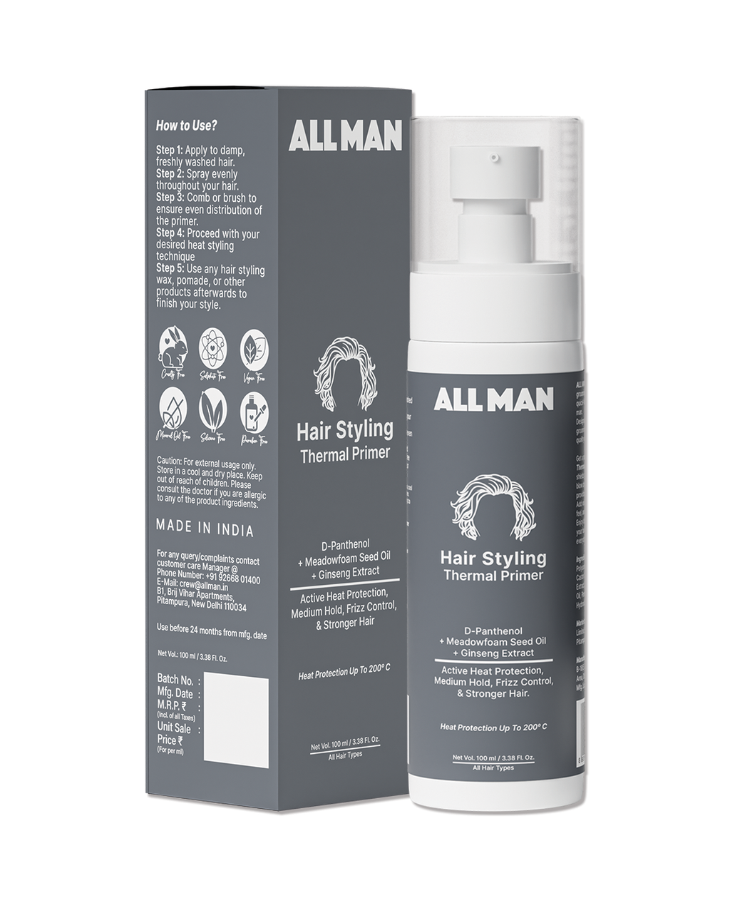 Buy ALL MAN Hair Styling Thermal Primer – Best Heat Protectant Spray ...